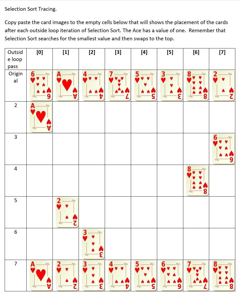 Solved Selection Sort Tracing. Copy paste the card images to | Chegg.com