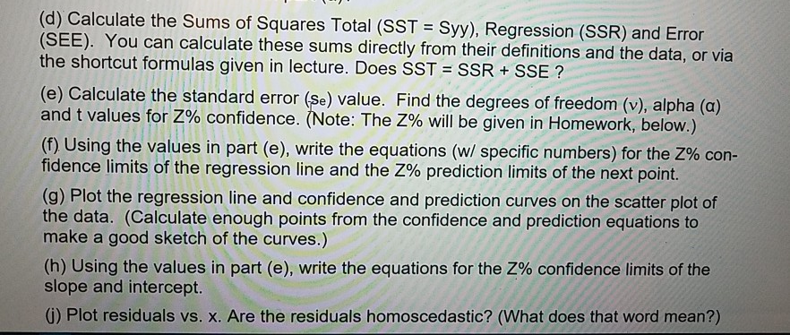 (d) Calculate the Sums of Squares Total (SST Syy), | Chegg.com