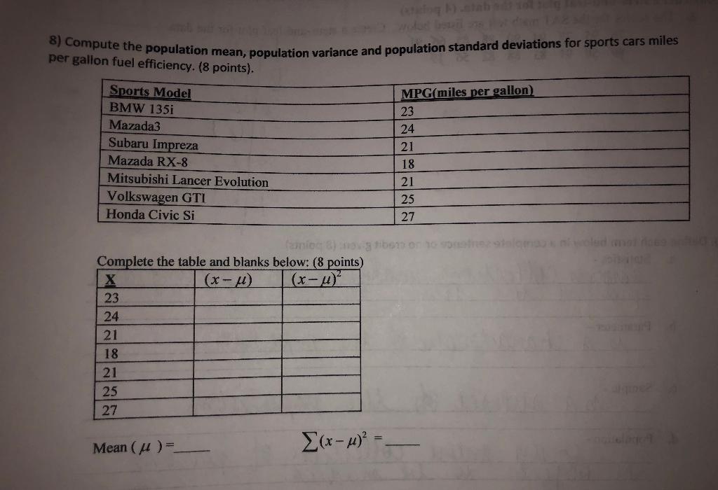 Solved Be compute the population mean, population variance | Chegg.com
