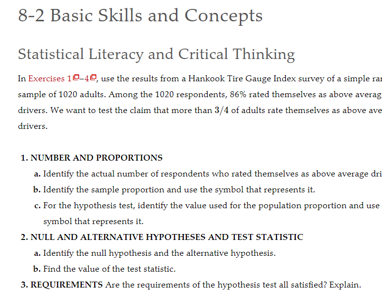 Solved 8-2 Basic Skills and Concepts Statistical Literacy | Chegg.com