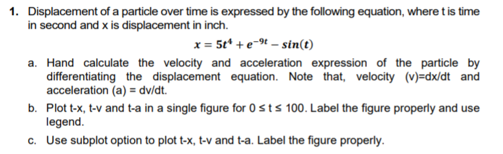 Solved 1. Displacement of a particle over time is expressed | Chegg.com