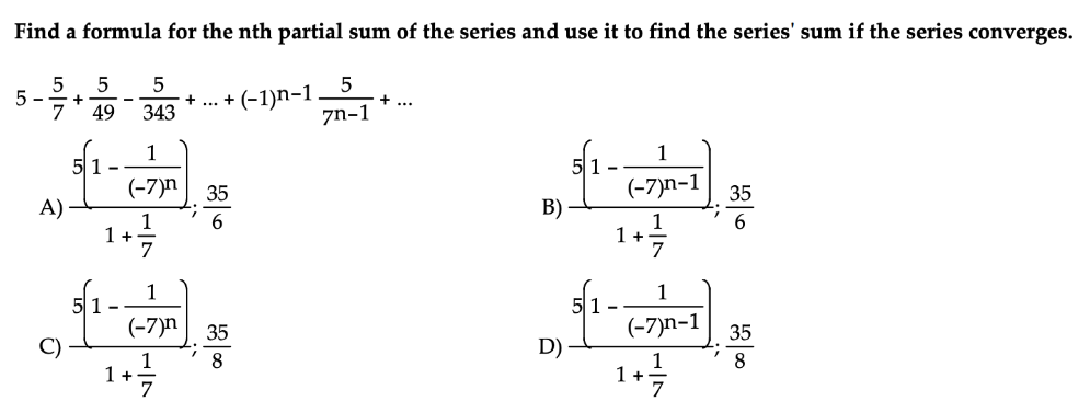 Solved Find A Formula For The Nth Partial Sum Of The Series 