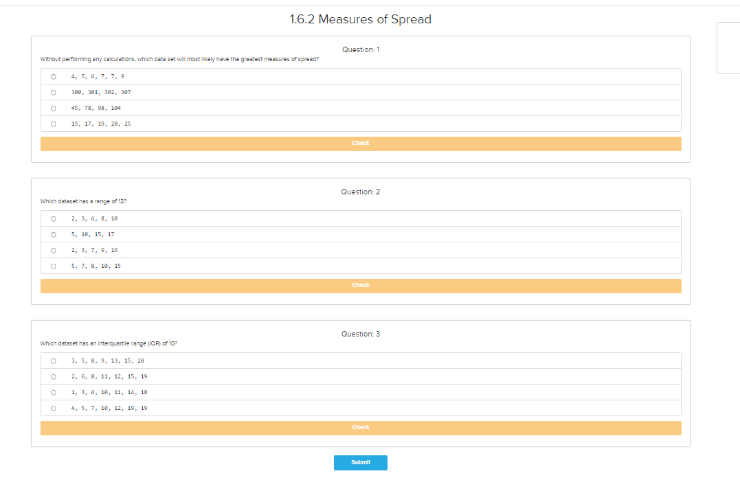 Solved 1.6.2 Measures of Spread Question: 1 Without | Chegg.com