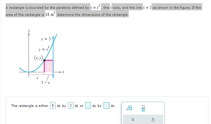 Solved ControlA rectangle is bounded by the parabola defined | Chegg.com