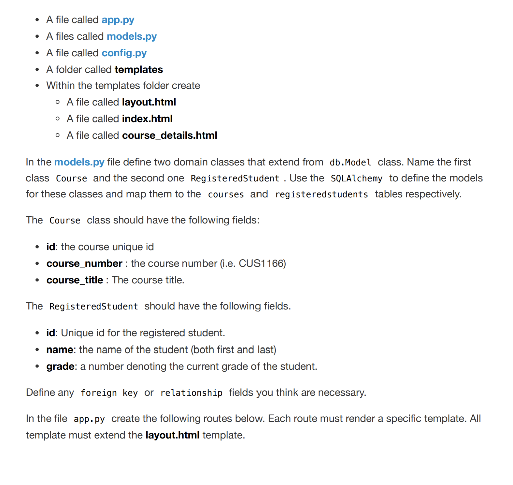 A file called app.py • A files called models.py • A | Chegg.com