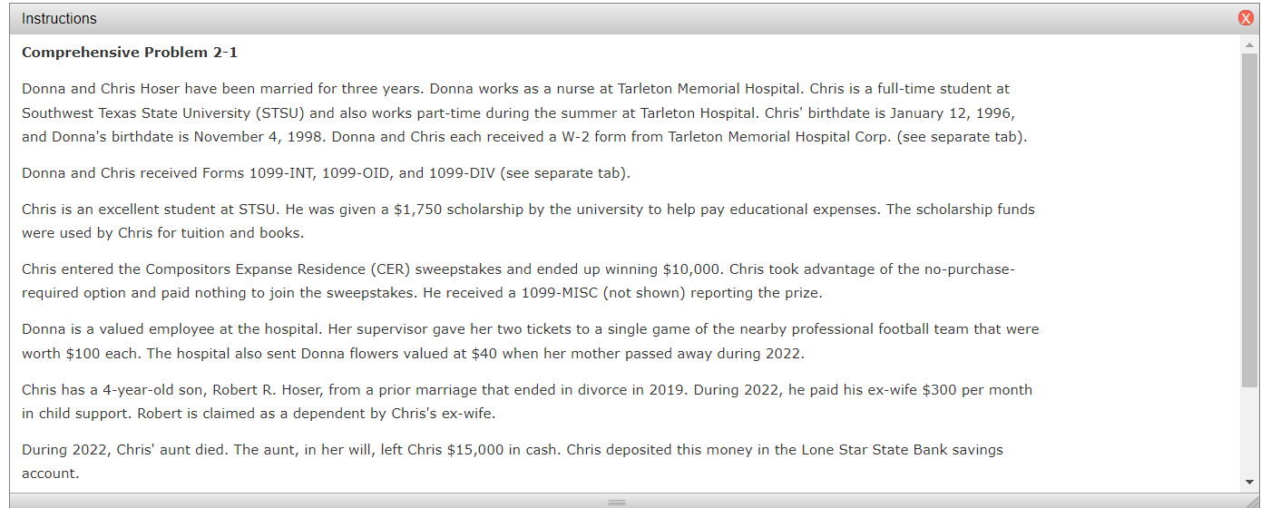 Comprehensive Problem 2-1 Donna and Chris Hoser have | Chegg.com