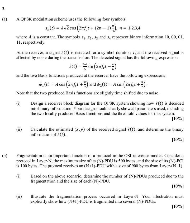 Solved 3. (a) A QPSK modulation scheme uses the following | Chegg.com