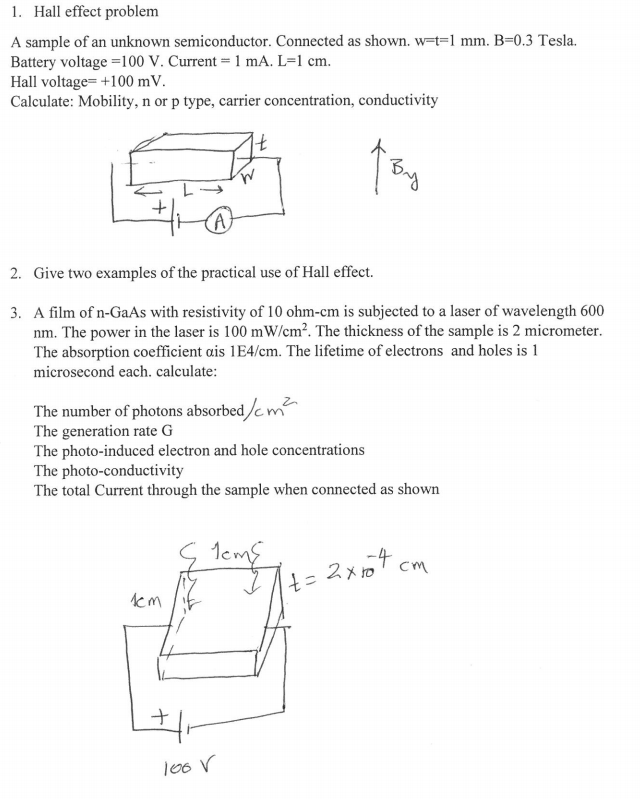 Solved 1. Hall effect problem A sample of an unknown | Chegg.com
