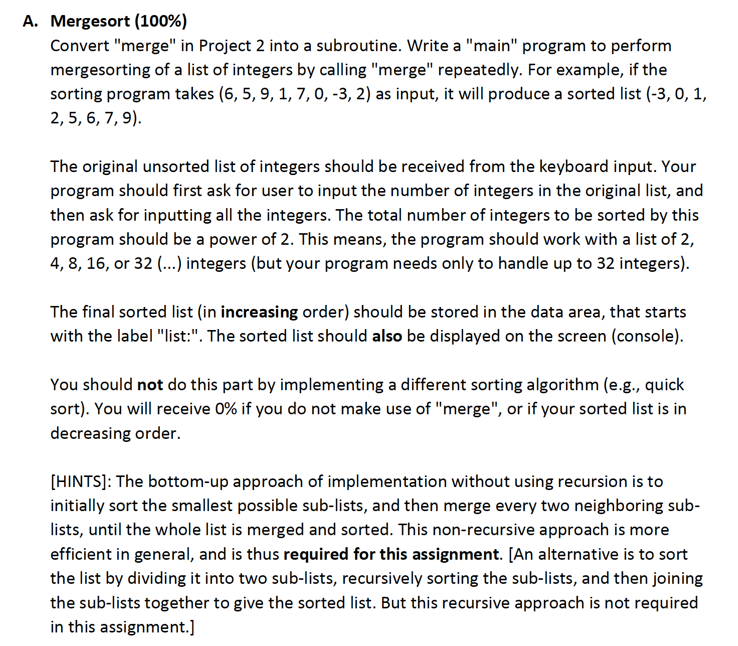 Solved Convert Merge In Project 2 Into A Subroutine Write