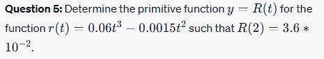 Solved Question 5: Determine the primitive function y=R(t) | Chegg.com