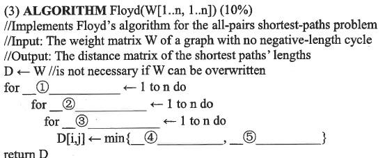 Solved (3) ALGORITHM Floyd(W[1..n, 1..n]) (10%) //Implements | Chegg.com