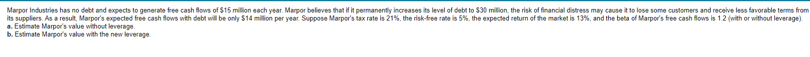 Solved a. Estimate Marpor's value without leverage. b. | Chegg.com