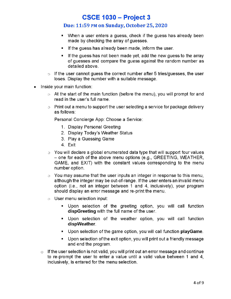 32 CSCE 1030 - Project 3 Due: 11:59 PM on Sunday, | Chegg.com
