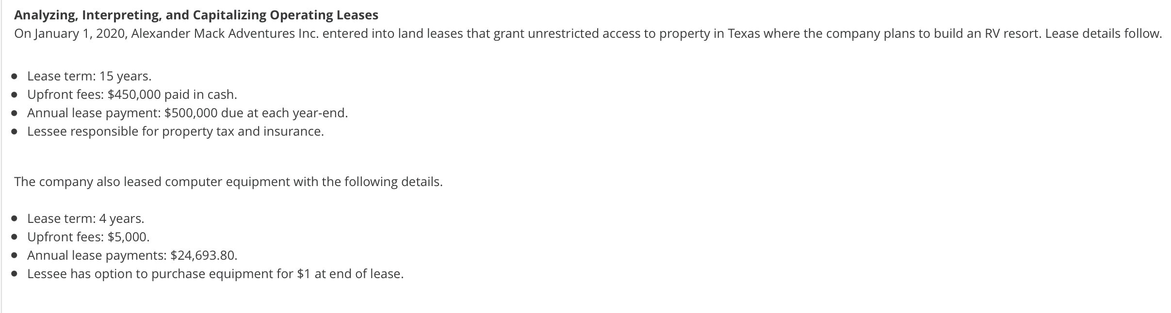 Analyzing, Interpreting, and Capitalizing Operating | Chegg.com