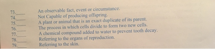 Solved An observable fact, event or circumstance 73.A 74 | Chegg.com