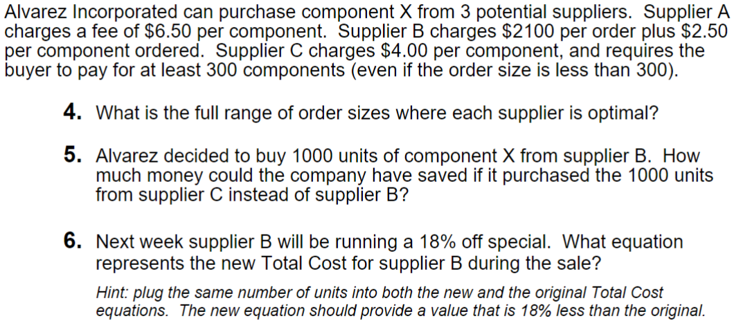 Solved Ivarez Incorporated can purchase component X from 3 | Chegg.com
