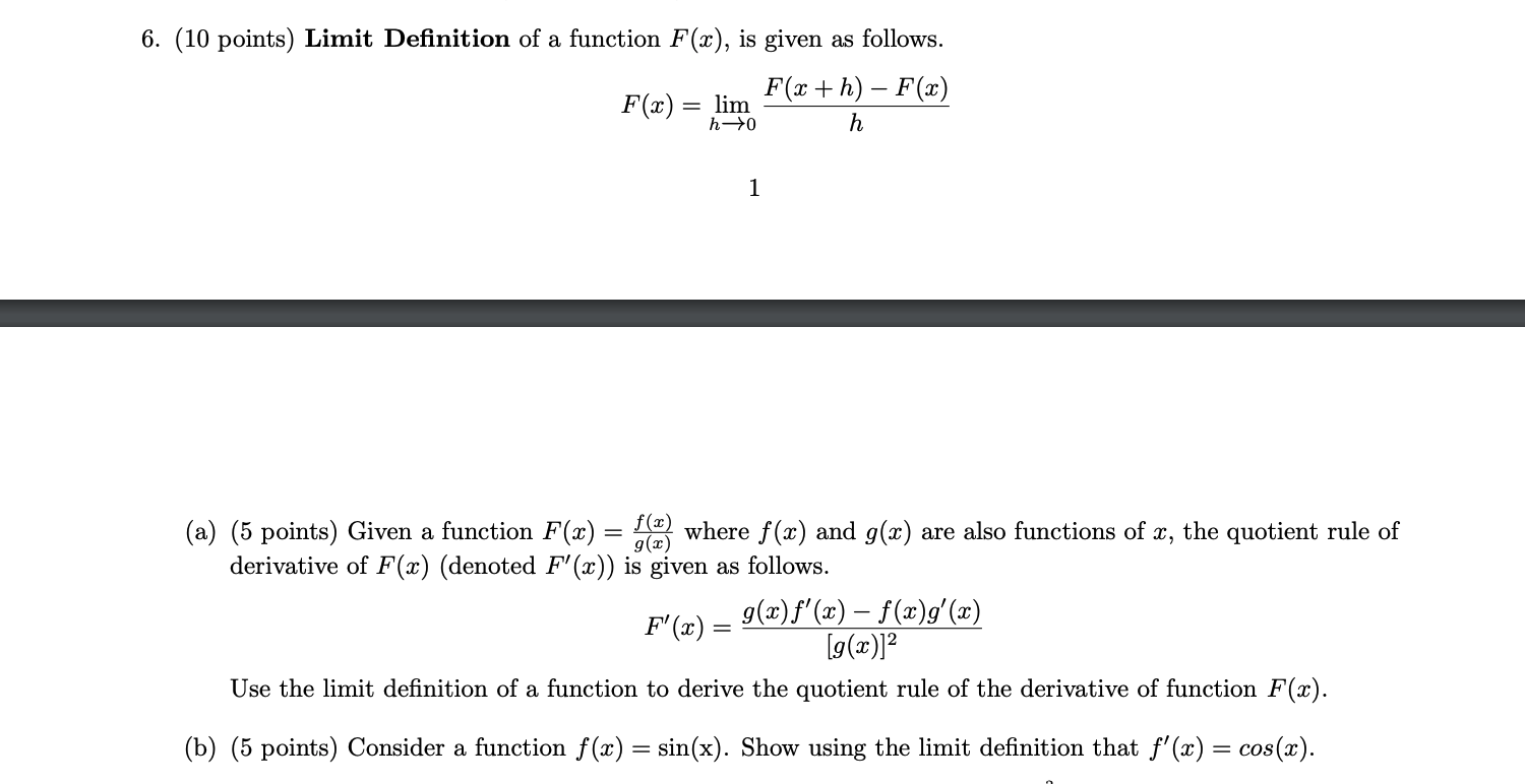 Solved 6. (10 points) Limit Definition of a function F(x), | Chegg.com
