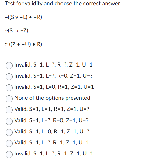 Test for validity and choose the correct answer | Chegg.com