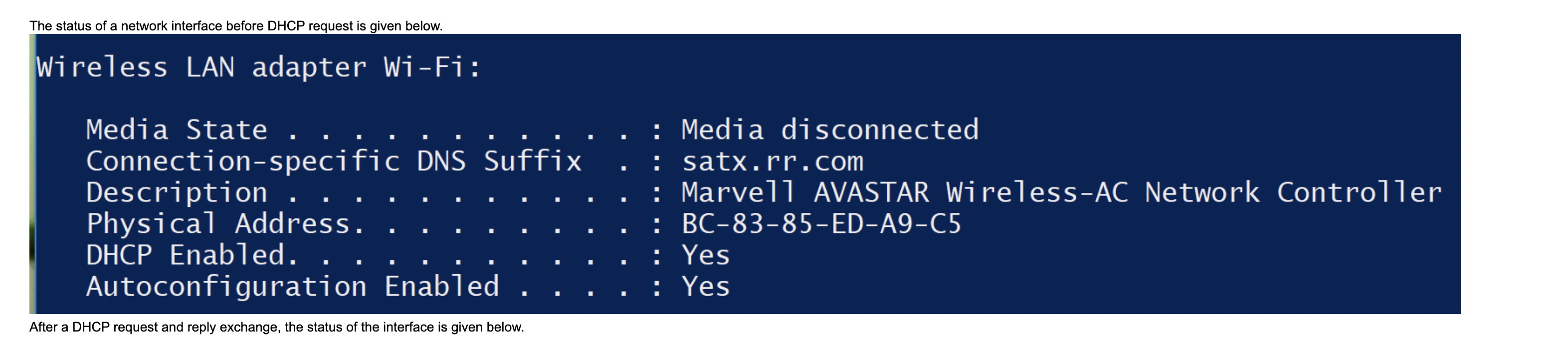 Solved The status of a network interface before DHCP request | Chegg.com