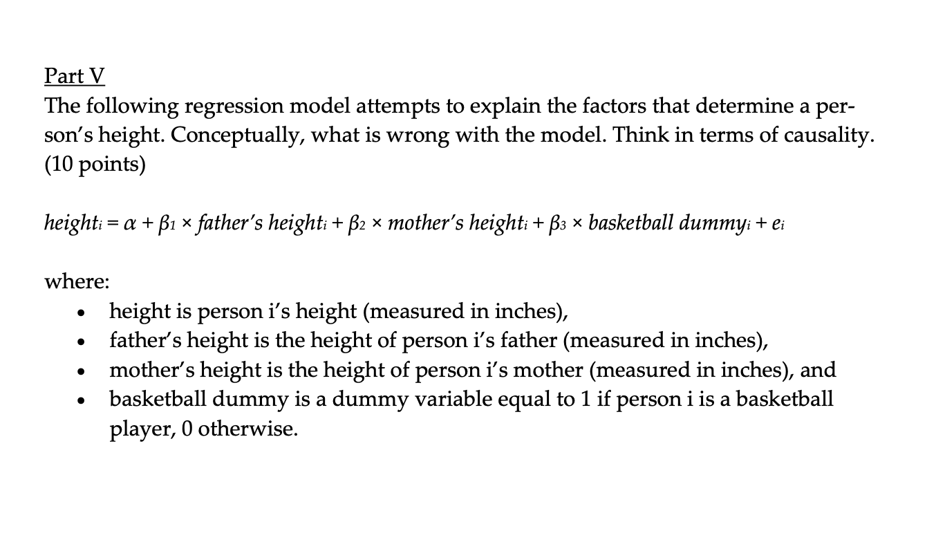 Solved Part V The following regression model attempts to | Chegg.com
