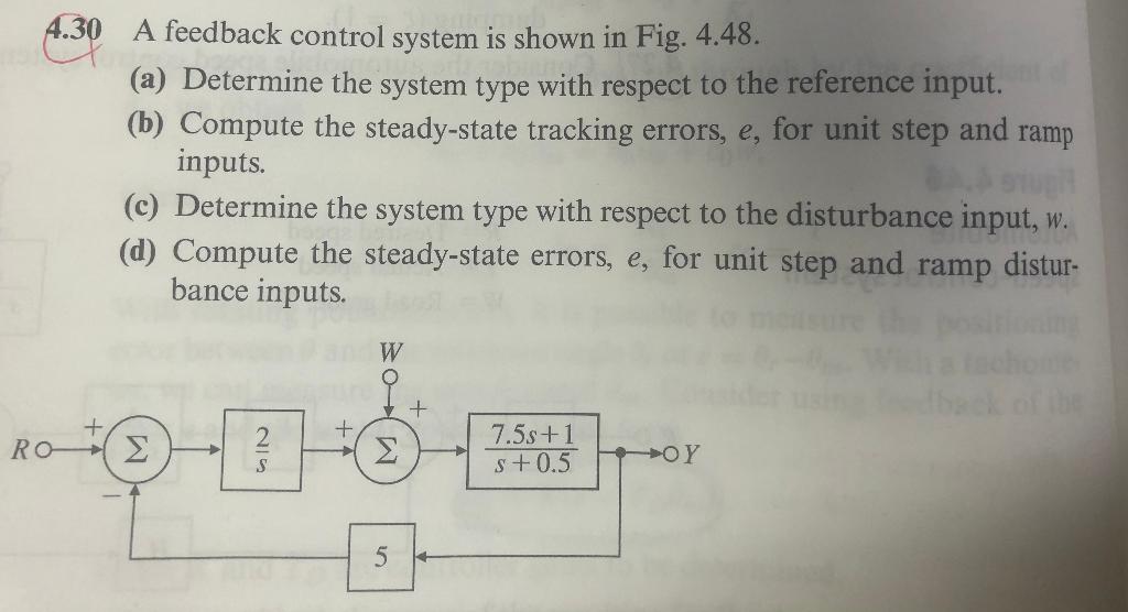 Solved 4.30 A feedback control system is shown in Fig. 4.48. | Chegg.com