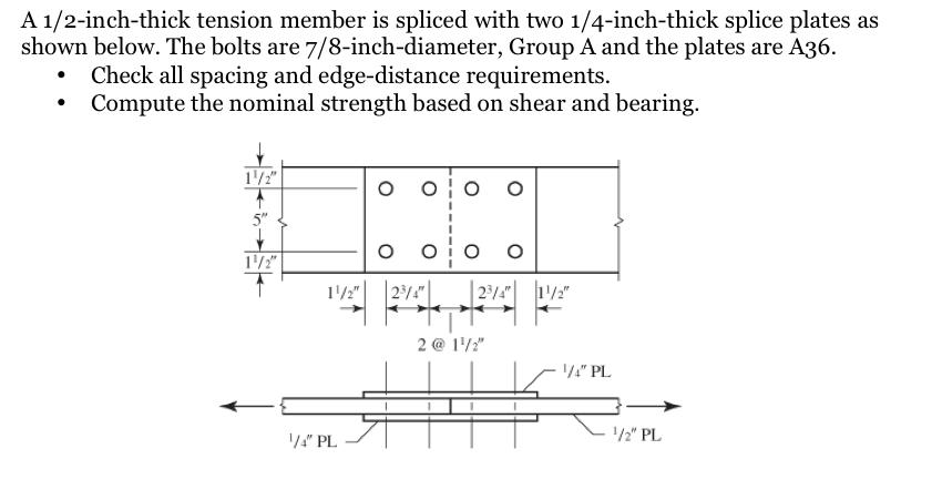 Solved A 1/2-inch-thick tension member is spliced with two | Chegg.com