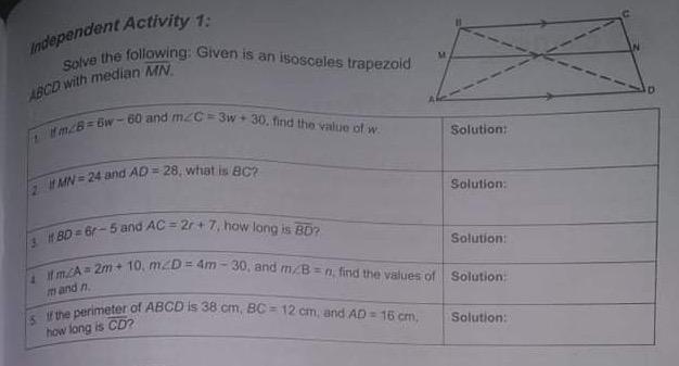 Solved Independent Activity 1: Solve the following: Given is | Chegg.com