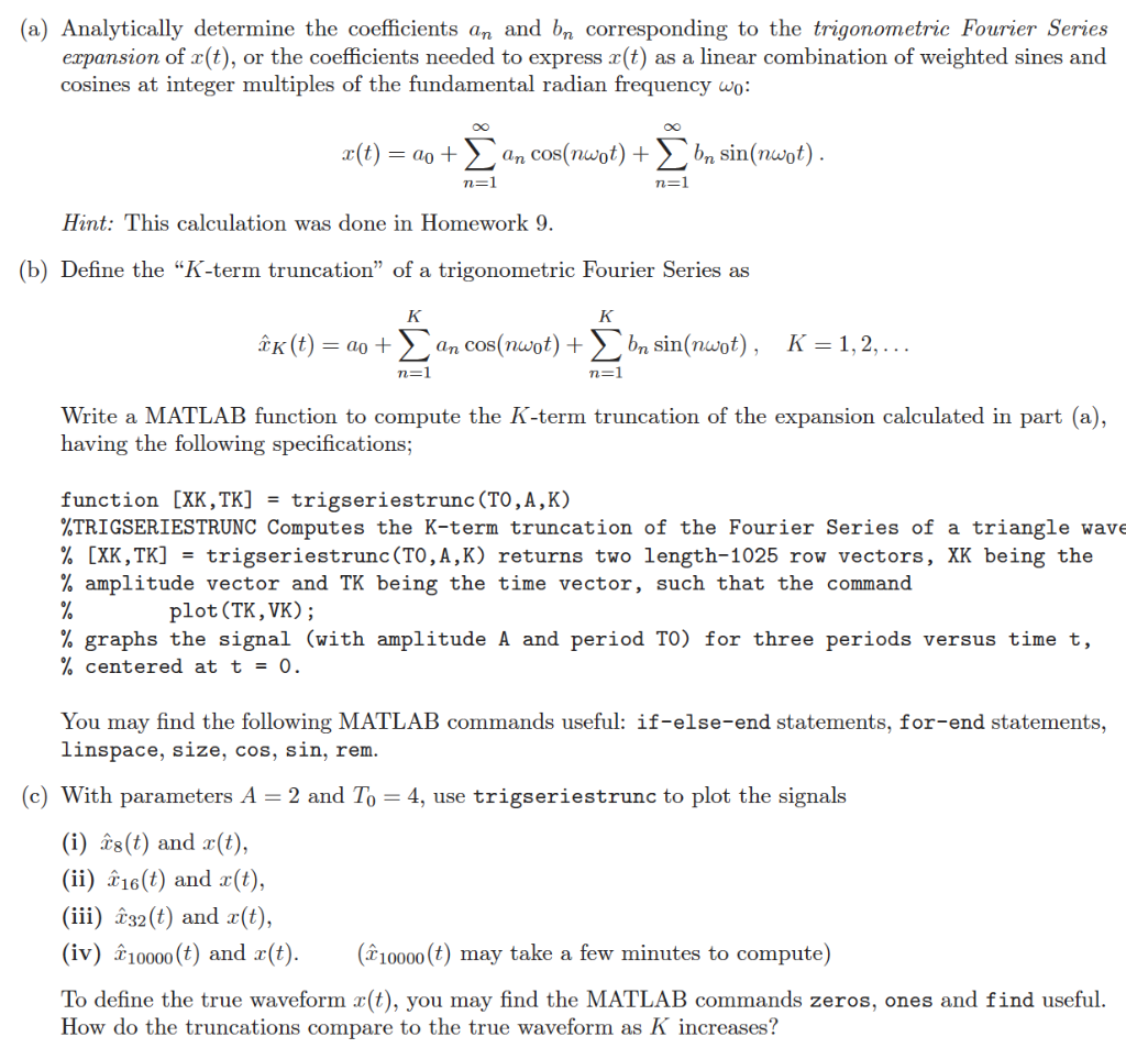 Solved Exercise 5 (Fourier Series Representations) Consider | Chegg.com