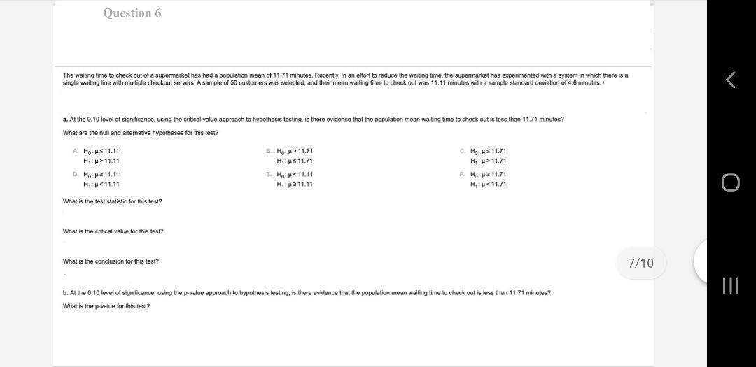 Solved Question 6 The waiting time to check out of a | Chegg.com