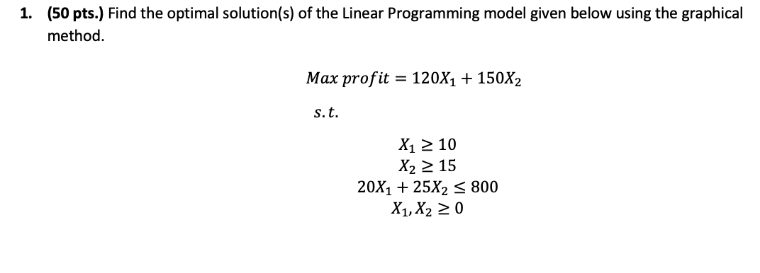 Solved 1. (50 pts.) Find the optimal solution(s) of the | Chegg.com