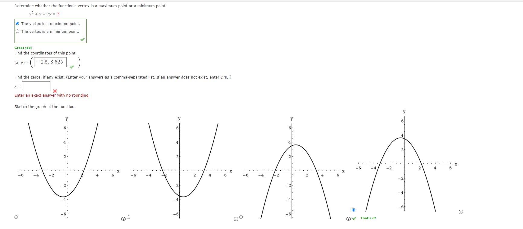 Solved Determine whether the function's vertex is a maximum | Chegg.com