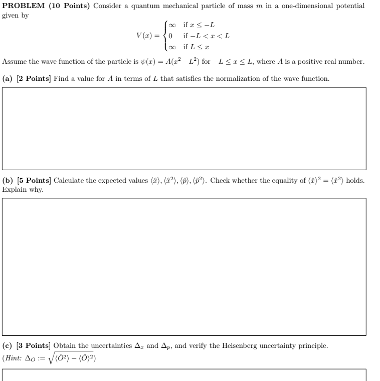 Solved PROBLEM (10 ﻿Points) ﻿Consider a quantum mechanical | Chegg.com