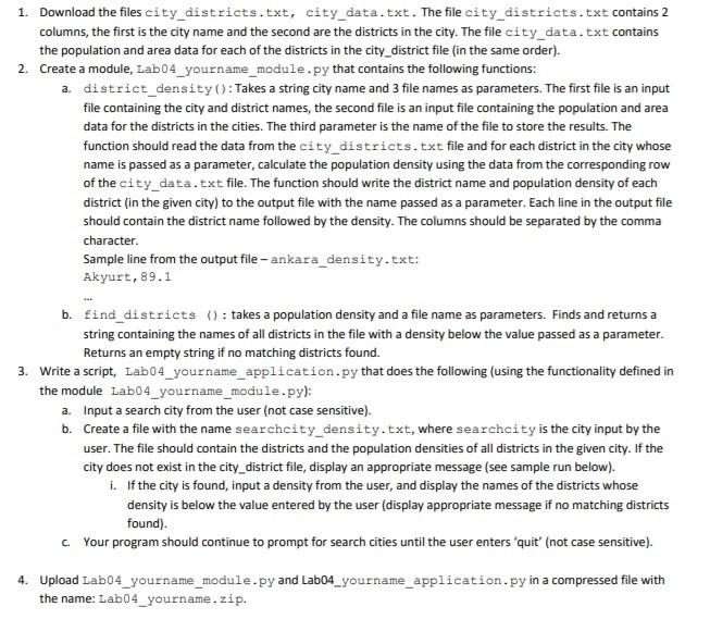 1. Download the files city districts.txt, | Chegg.com