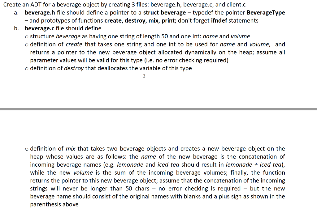 Solved Create an ADT for a beverage object by creating 3 | Chegg.com
