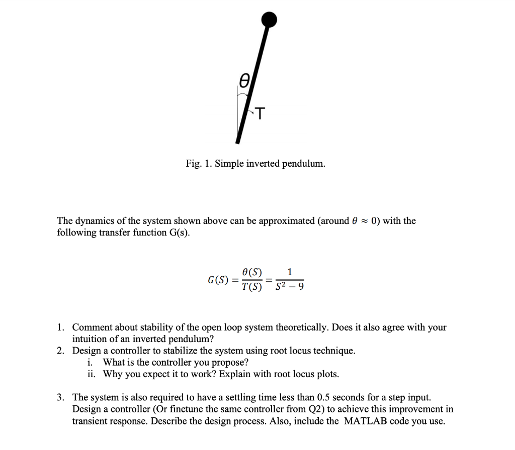 Solved Fig. 1. Simple inverted pendulum. The dynamics of the | Chegg.com