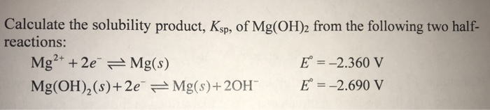 Solved Calculate the solubility product, Ksp, of Mg(OH)2 | Chegg.com