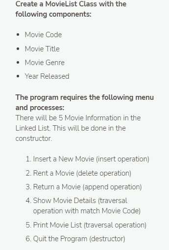 Solved Create a MovieList Class with the following | Chegg.com