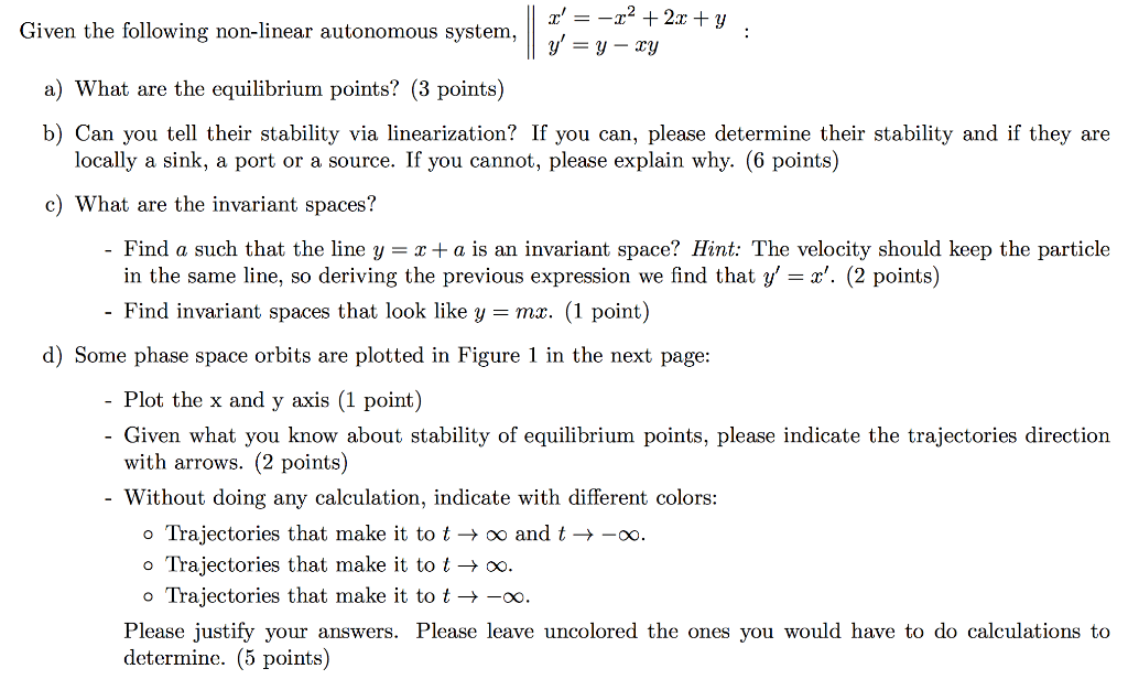 Solved I'= -12 + 2x + y. Given the following non-linear | Chegg.com