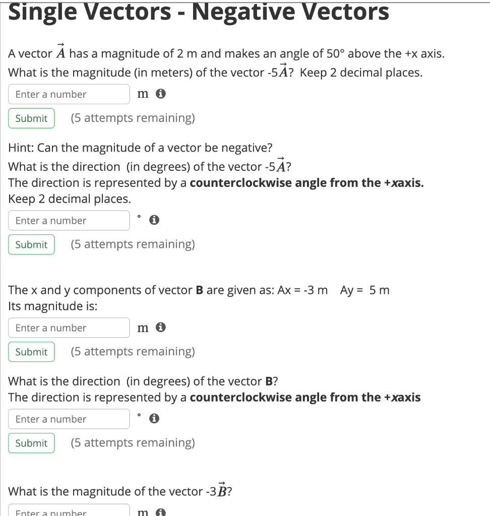 Solved Single Vectors - Negative Vectors A vector À has a | Chegg.com