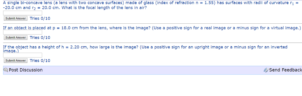 Solved A single bi-concave lens (a lens with two concave | Chegg.com
