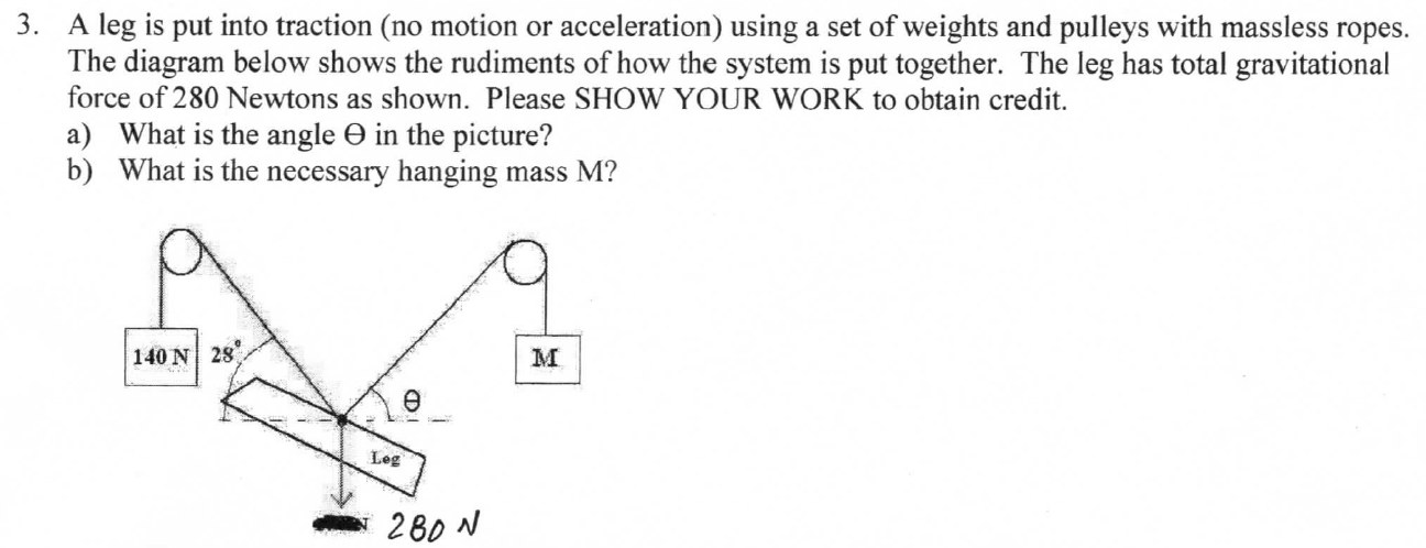 Solved 3. A leg is put into traction (no motion or | Chegg.com