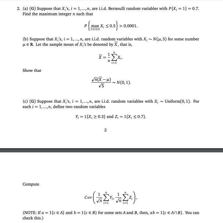 Solved (a) (G) Suppose that Xi 's, i=1,…,n, are i.i.d. | Chegg.com
