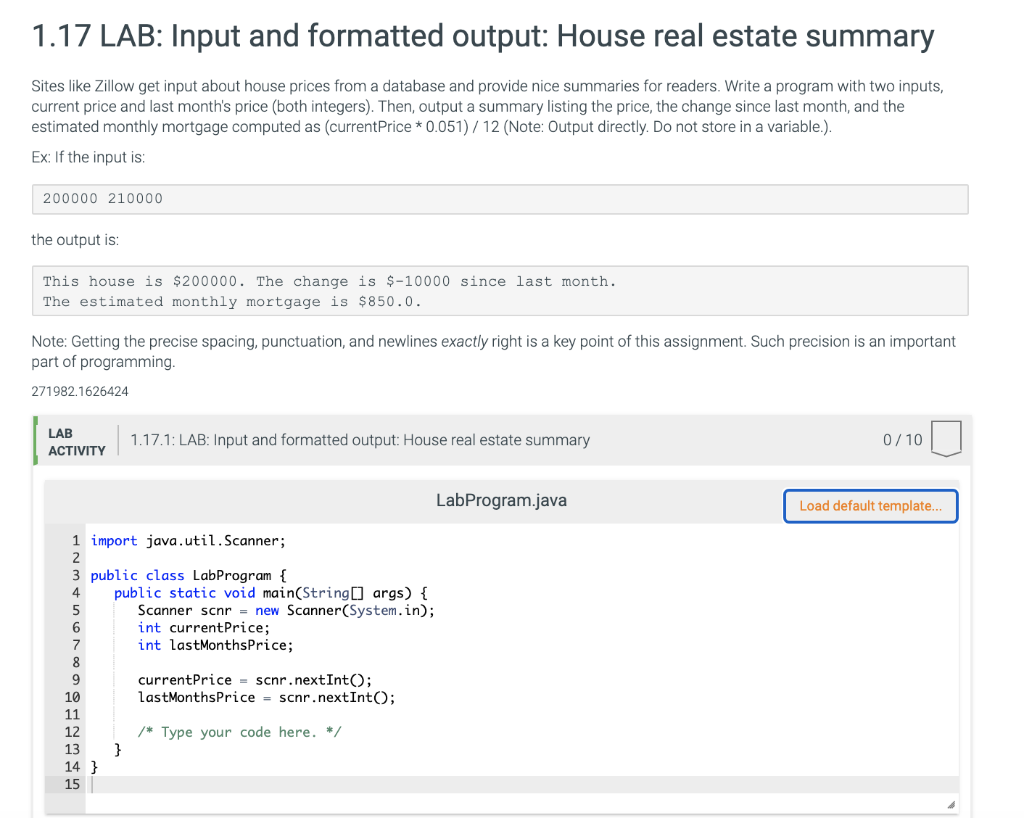 1.17 LAB: Input and formatted output: House real | Chegg.com