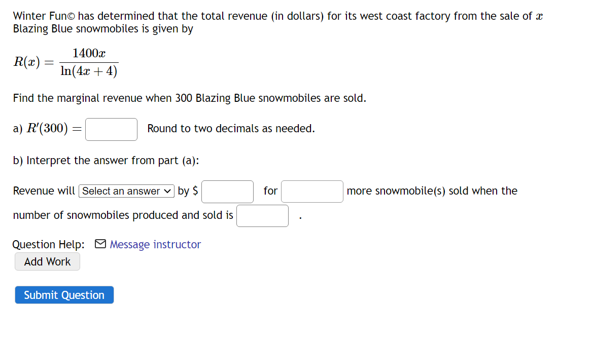 Solved Winter Funo has determined that the total revenue (in | Chegg.com
