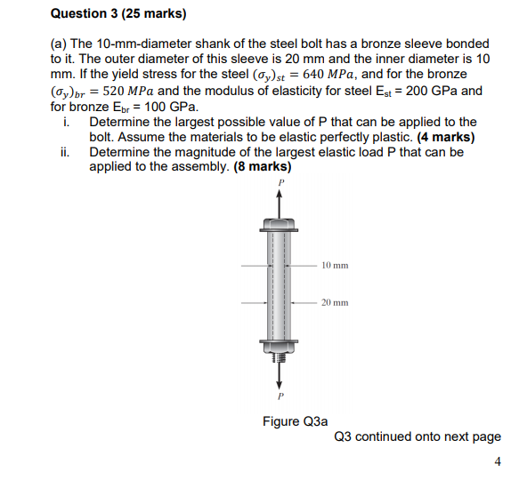 Solved Question 3 (25 marks) (a) The 10-mm-diameter shank of | Chegg.com