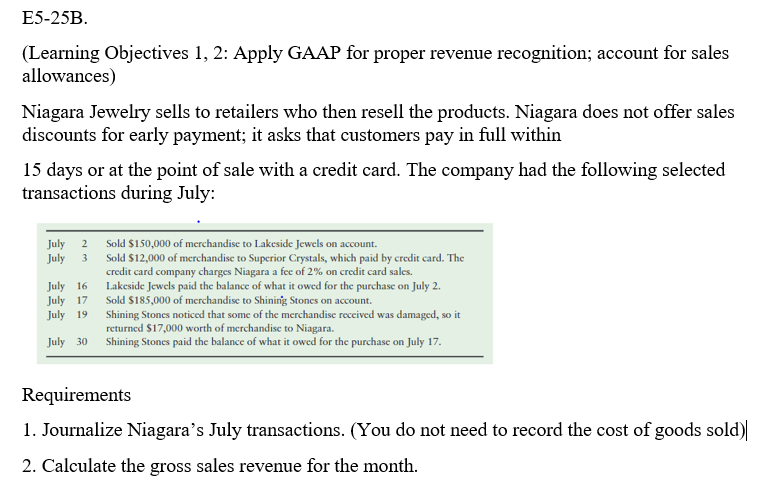 Solved E5-25B Learning Objectives 1, 2: Apply GAAP for | Chegg.com