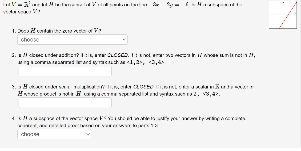 Solved Let V=R2 and let H be the subset of V of all points | Chegg.com