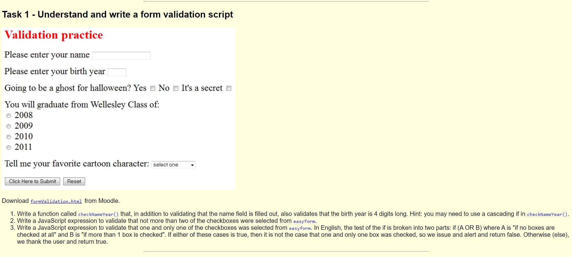 Solved Task 1 - Understand and write a form validation | Chegg.com