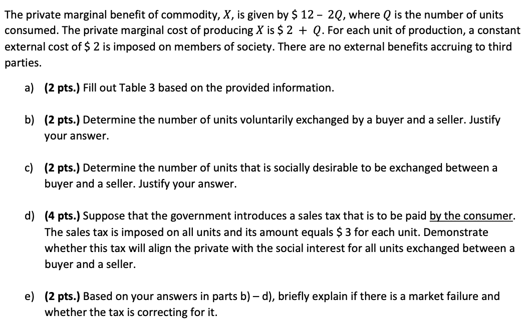 Solved Table 3 MPB = MSB MPC MEC MSC Q 1 2 3 4 5 6 The | Chegg.com
