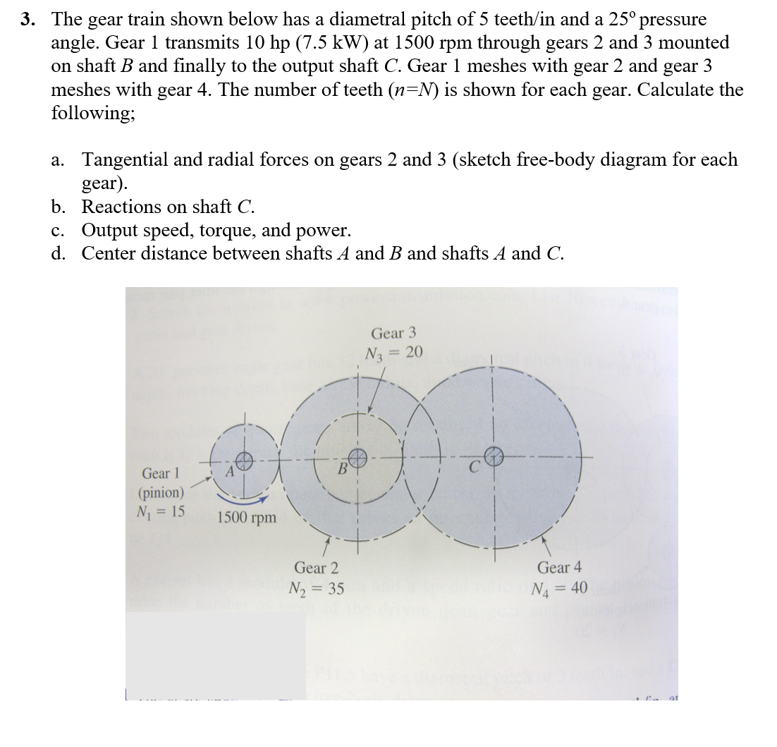 Solved 3. ﻿The gear train shown below has a diametral pitch | Chegg.com